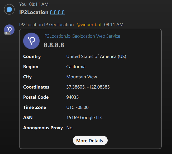 IP2Location IP Geolocation Webex App Hub